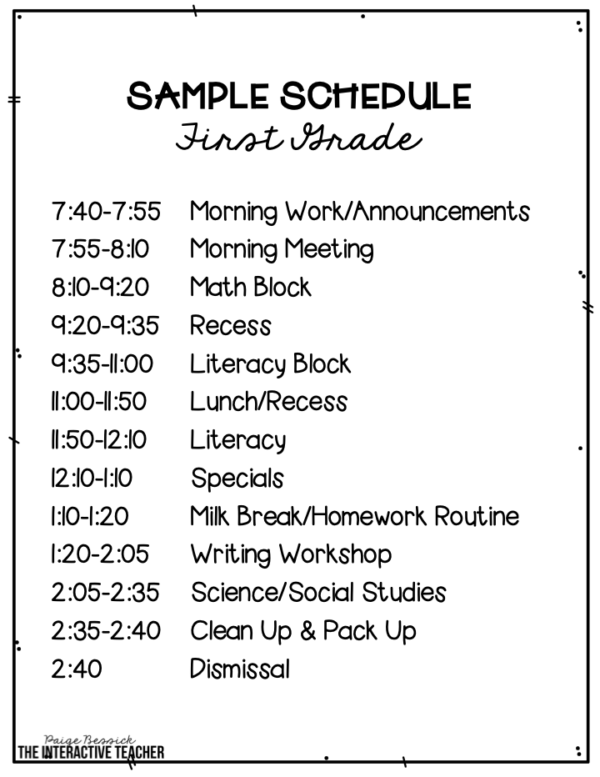 How To Fit It All In: A First Grade Schedule - Paige Bessick - The ...